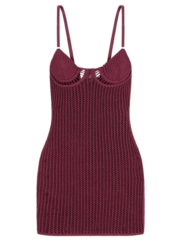 Attico Crocheted Mini Dress With Triangle Cups - Wine Red