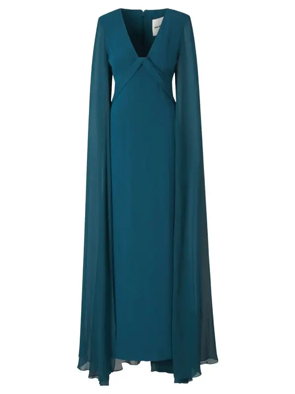 Roland Mouret Crepe Layered V-neck Dress With Cape Sleeves - Green