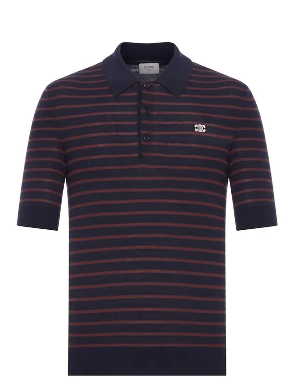 Celine Short-sleeved Polo Sweater In Fine Cotton - Black