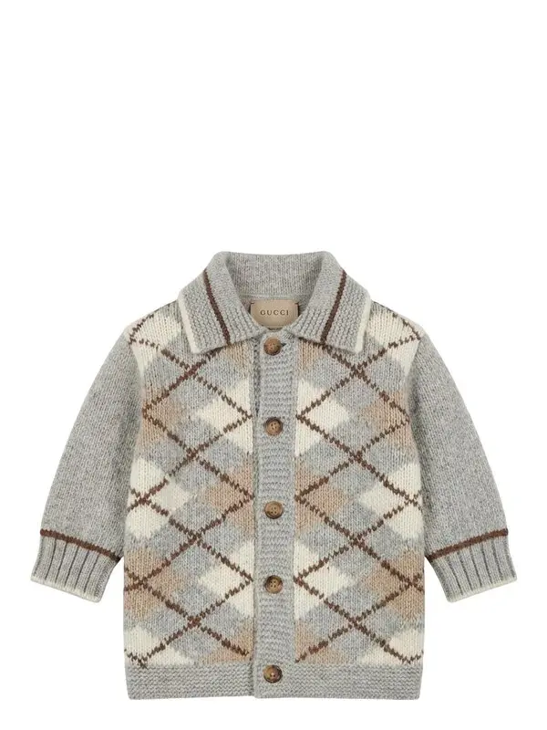 Gucci Baby Wool Argyle Cardigan - Gray And Beige