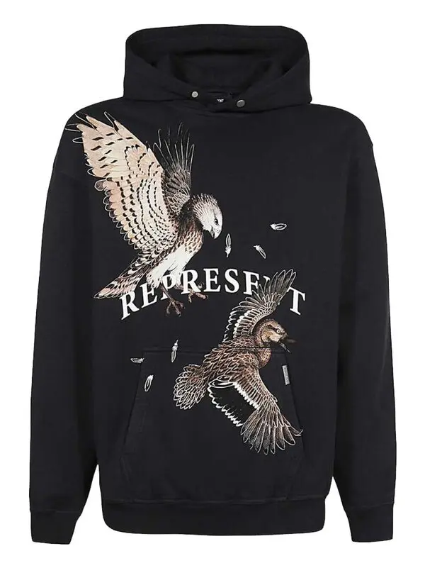 REPRESENT Long-sleeved Hooded Sweater With Graphic Print - Black