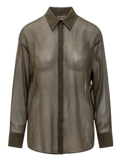 FERRAGAMO Monogrammed Semi-sheer Shirt - Grey