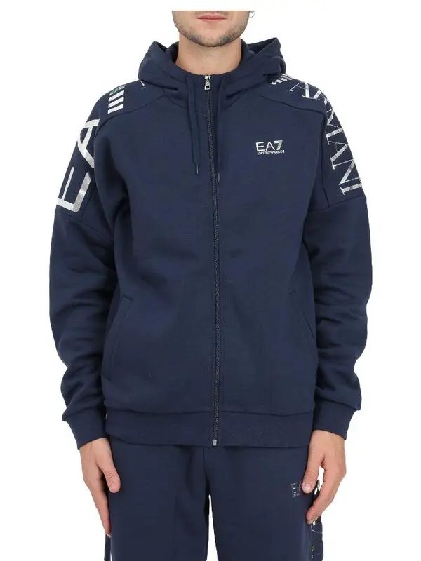 EA7 Hooded Sweater With Zipper - Blue