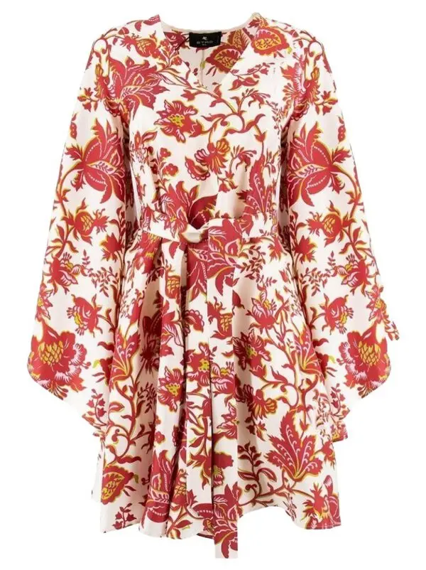 Etro Floral Print Long Sleeve Belted Wrap Dress - Pink