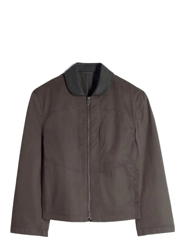 LEMAIRE Leather Collar Blouson In Cotton Twill - Ristretto