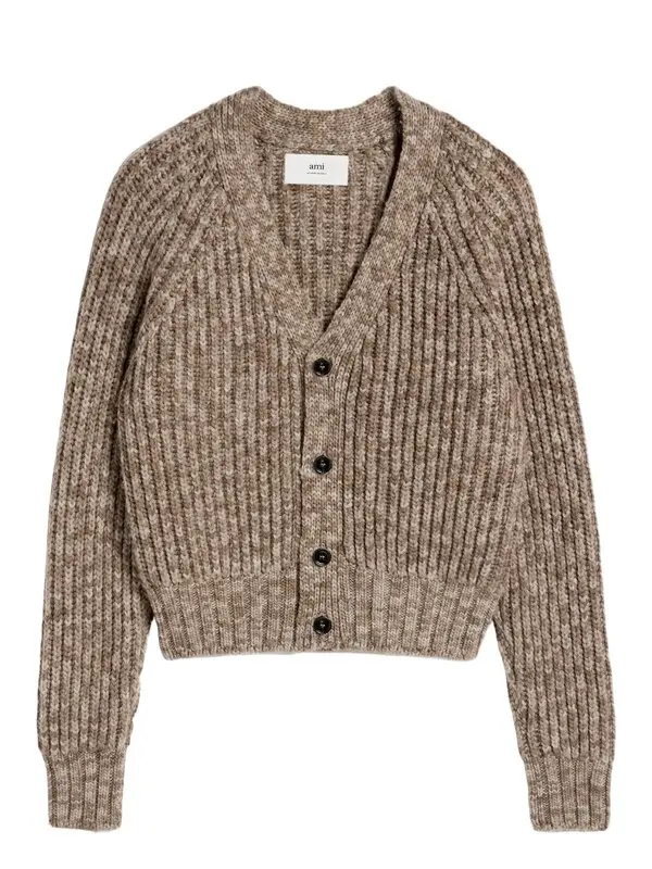 Ami Chunky Knit Cardigan - Dark Coffee/light Sand Color