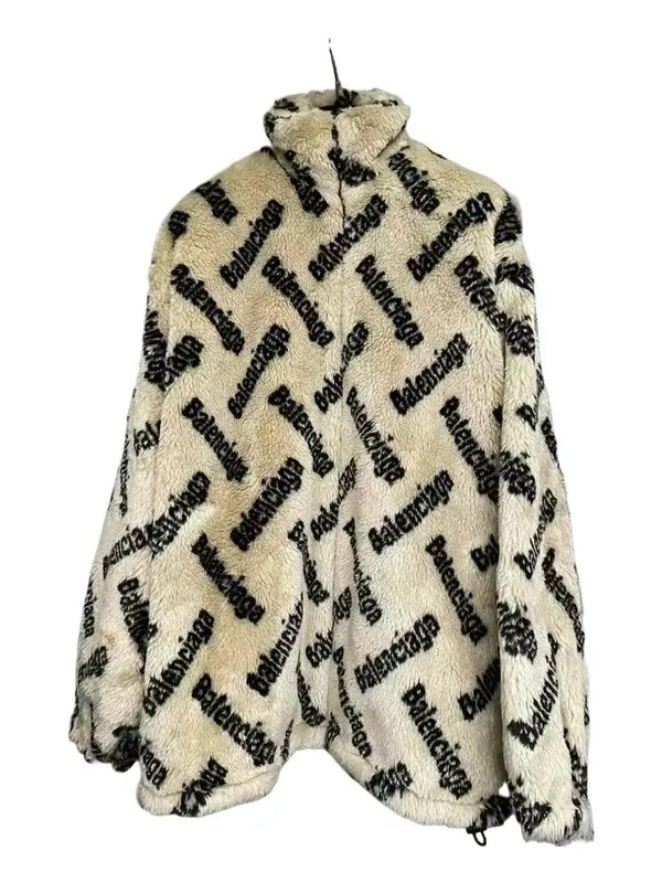 Balenciaga All-over Logo Zip-up Jacket - Nude