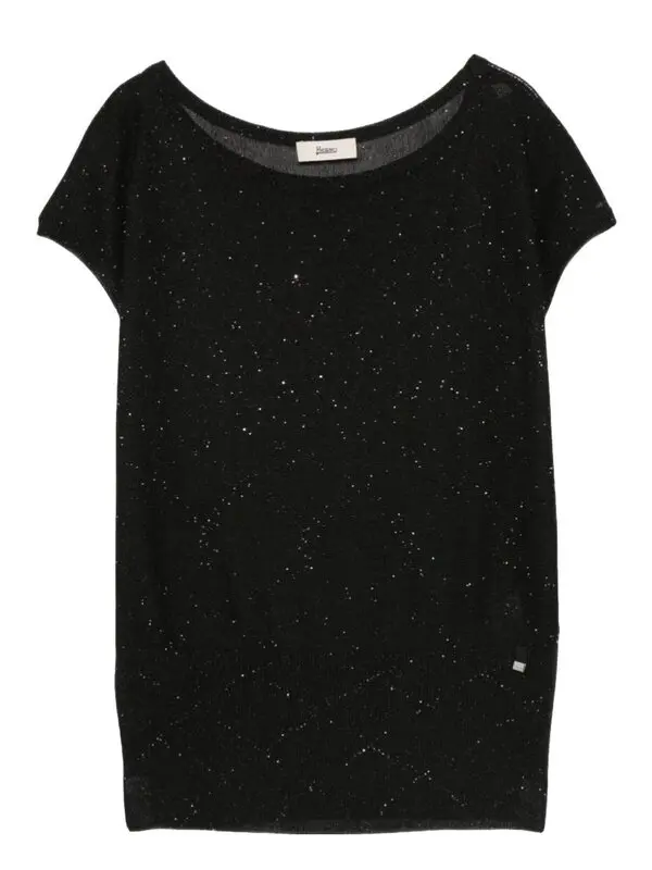 Herno Sequin Embellished Short-sleeved Jumper - Black