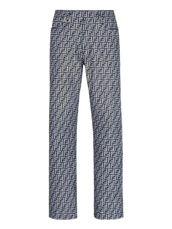 Fendi Ff Monogram Straight Leg Jeans - Gray