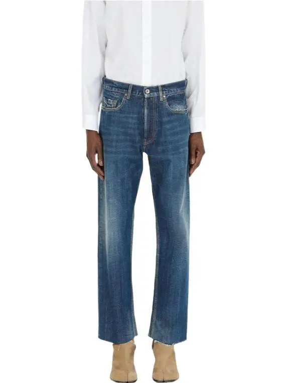 MAISON MARGIELA Vintage Effect Straight Leg Jeans - Navy Blue