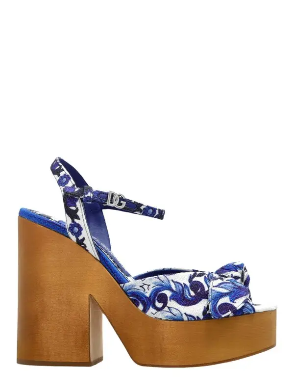 Dolce & Gabbana Majolica Printed Platform Sandals - Blue