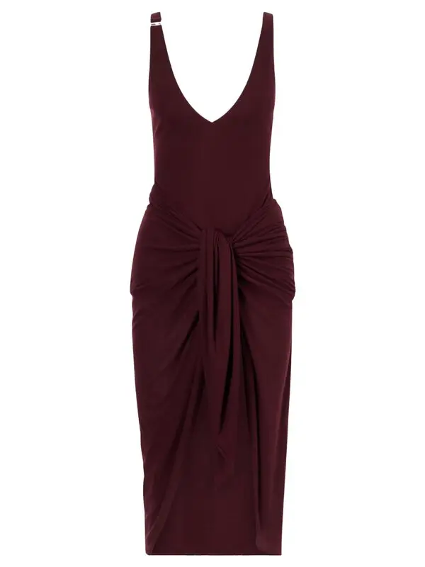 Attico Ribbed Knotted Midi Dress - Brown