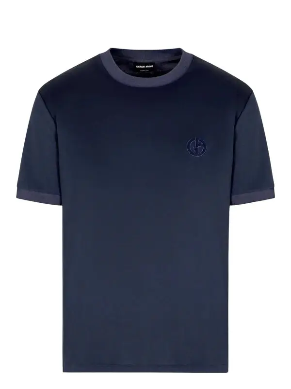Giorgio Armani Logo Embroidered Crewneck T-shirt - Navy Blue