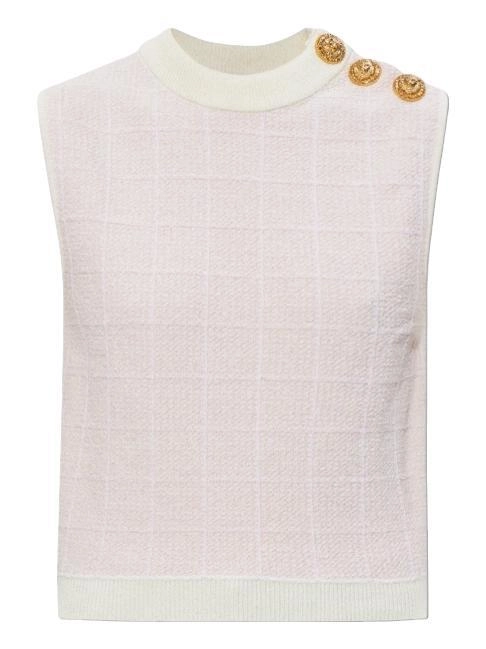 Balmain Tweed Cropped Top With Shoulder Buttons - No