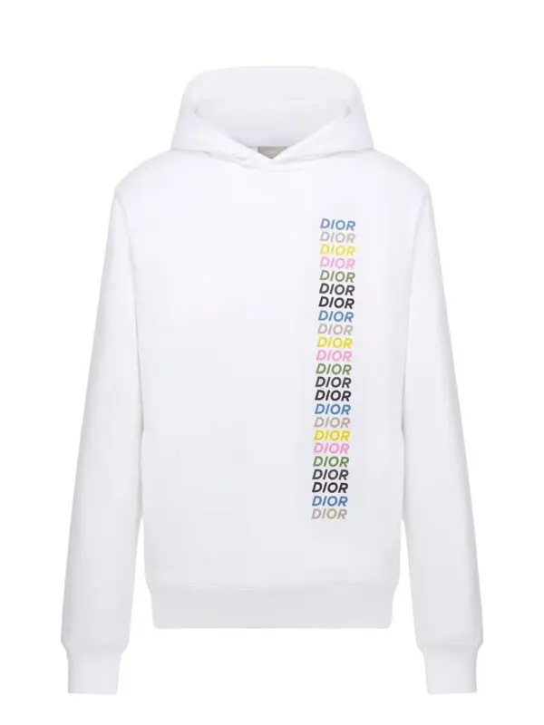 Dior Logo Printed Long Sleeve Hoodie - White