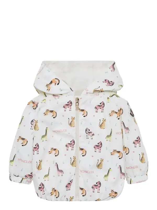 Moncler Guniz Animal Print Hooded Rain Jacket - White Pink