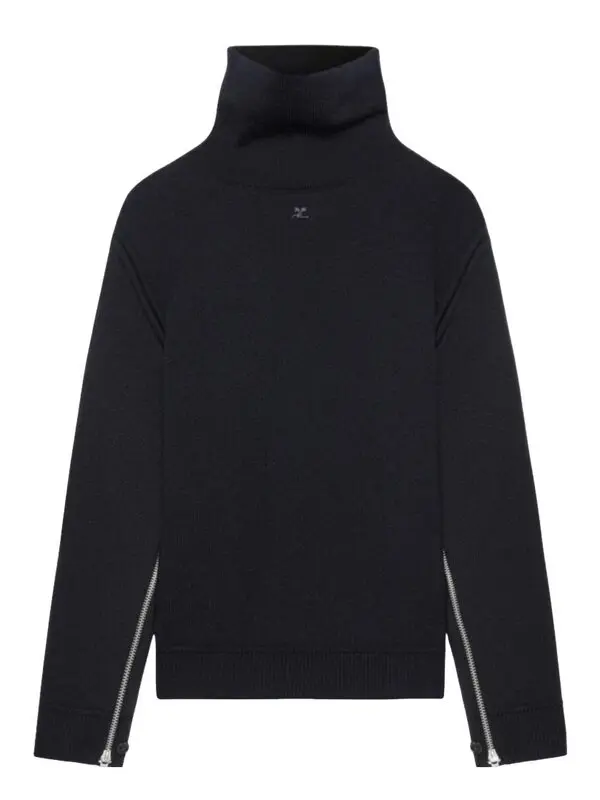 COURREGES Courrèges Oversized Mock Neck Knit Jumper With Zippers - Black