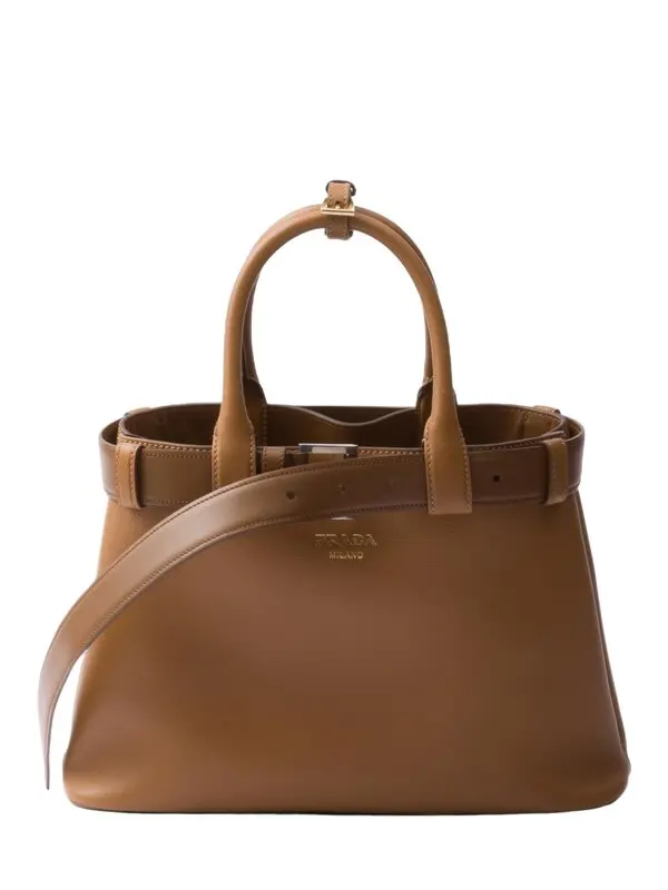 Prada Belted Leather Handbag - Caramel