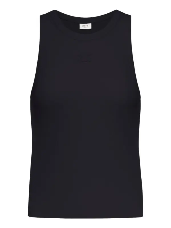 Celine Triomphe Tank Top In Ribbed Cotton Silk - Black