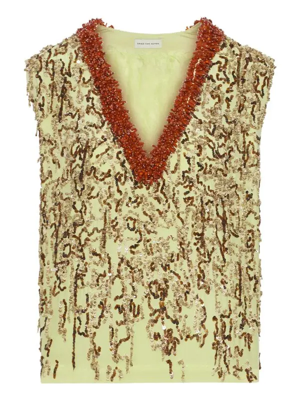 Dries Van Noten V-neck Vest With Embellished Collar - Lime