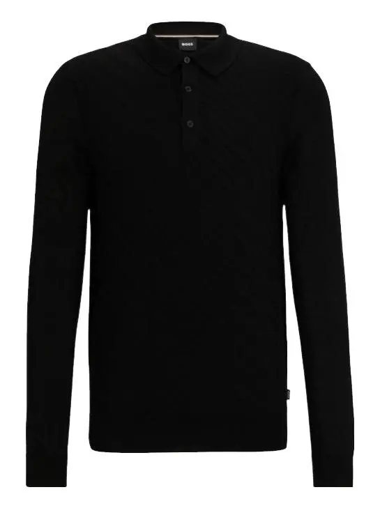 Hugo Boss Collarless Virgin Wool-blend Top - Black