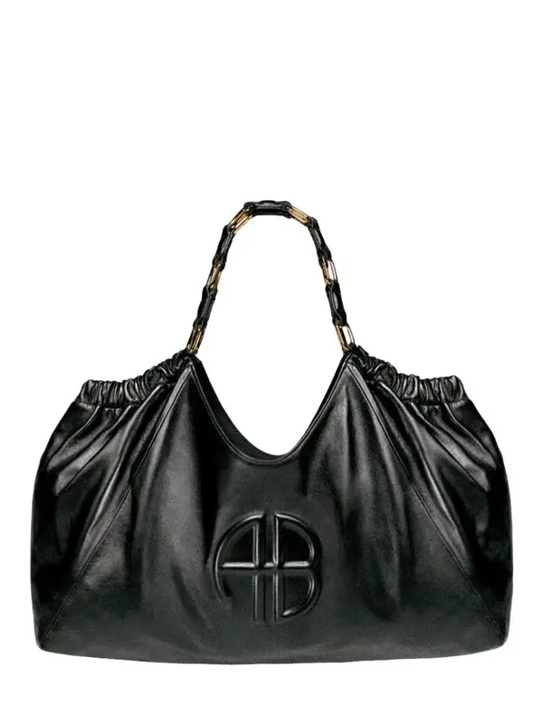 ANINE BING Logo Embossed Leather Tote Bag - Black