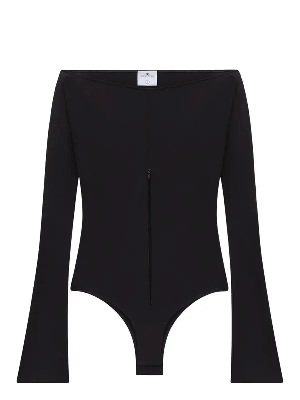 COURREGES Drop Zipped Crepe Jersey Bodysuit - Black