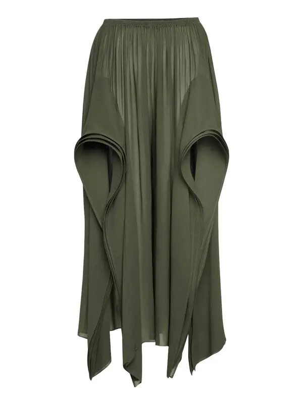 Alaïa Georgette Ruffle Wide Leg Pants - Dark Green