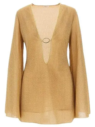 Oseree Deep V-cut Dress With Embellishment - Gold
