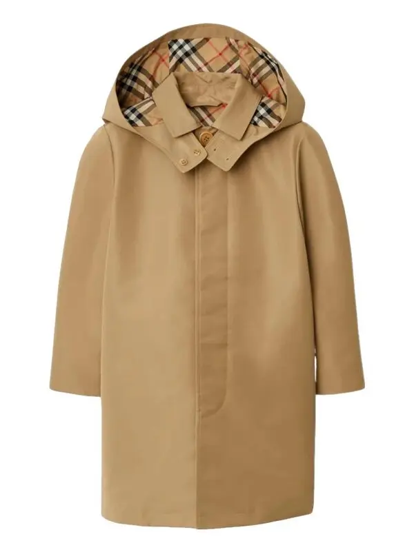 Burberry Hooded Trench Coat With Check Lining - Brown