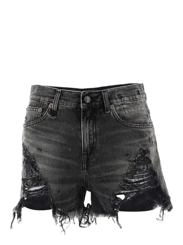 R13 Distressed High-waist Denim Hot Pants - Black