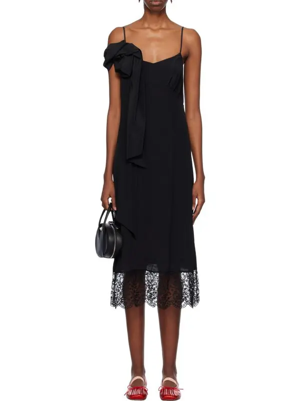 Simone Rocha Rose Appliqué Slip Dress - Black