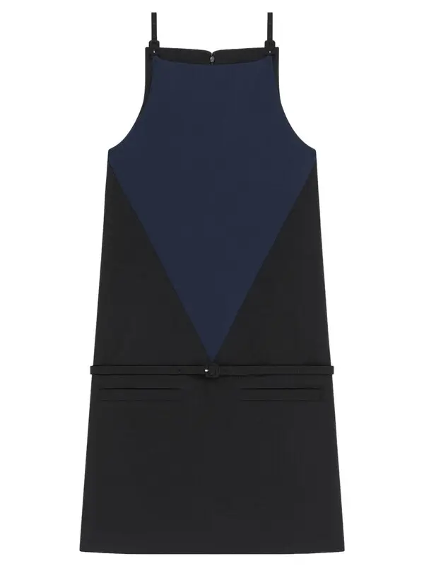 COURREGES Sleeveless V-line Jersey Dress With Buckle Straps And Pockets - Midnight Blue/black