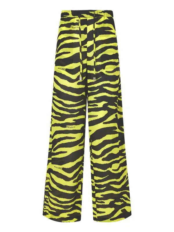 Attico Zebra Print Wide-leg Trousers - Green