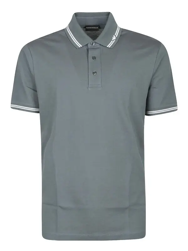 Emporio Armani Piped Collar Piqué Polo Shirt - Gray
