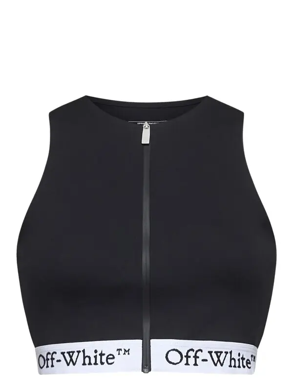 Off-White Zip-up Crewneck Sleeveless Top - Black