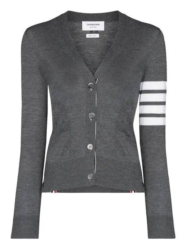 Thom Browne 4-bar V-neck Cardigan - Medium Gray