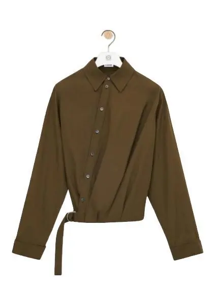Loewe Draped Shirt With Asymmetrical Closure - Khaki Green