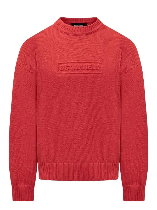 Dsquared2 Logo Intarsia Knit Crewneck Pullover - Red