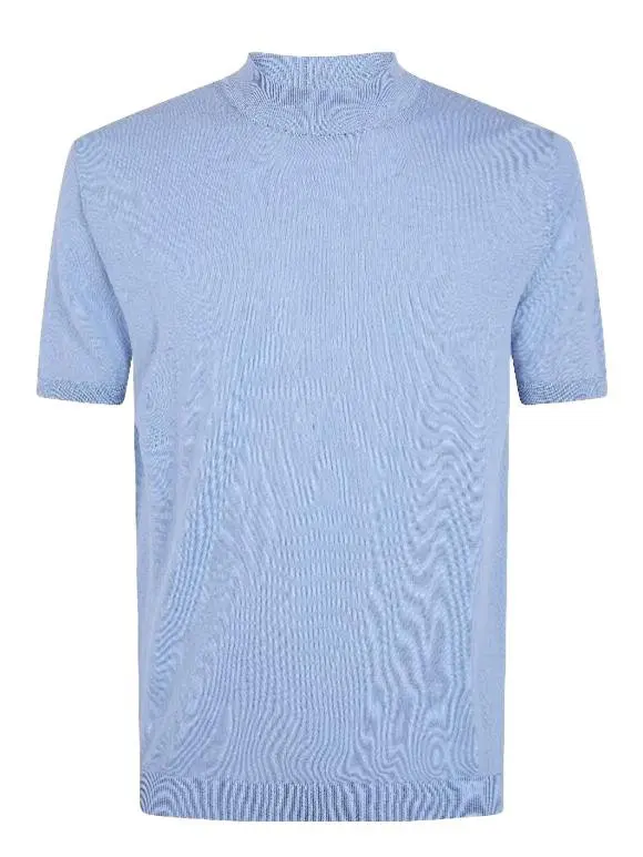 ROBERTO COLLINA Fine-knit Mock-neck T-shirt - Blue
