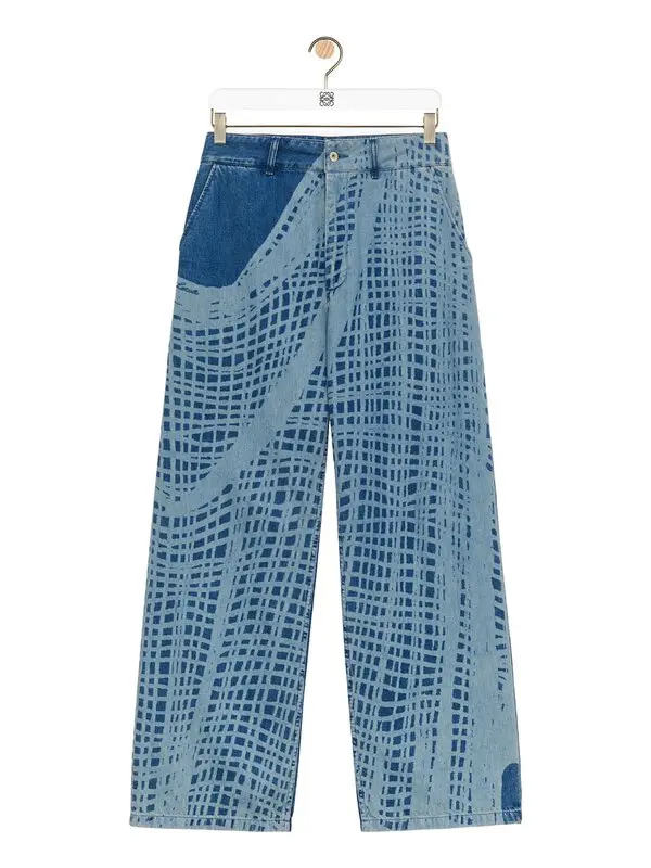 Loewe Baggy Jeans In Denim With Laser Printed Fishing Net Pattern - Blue