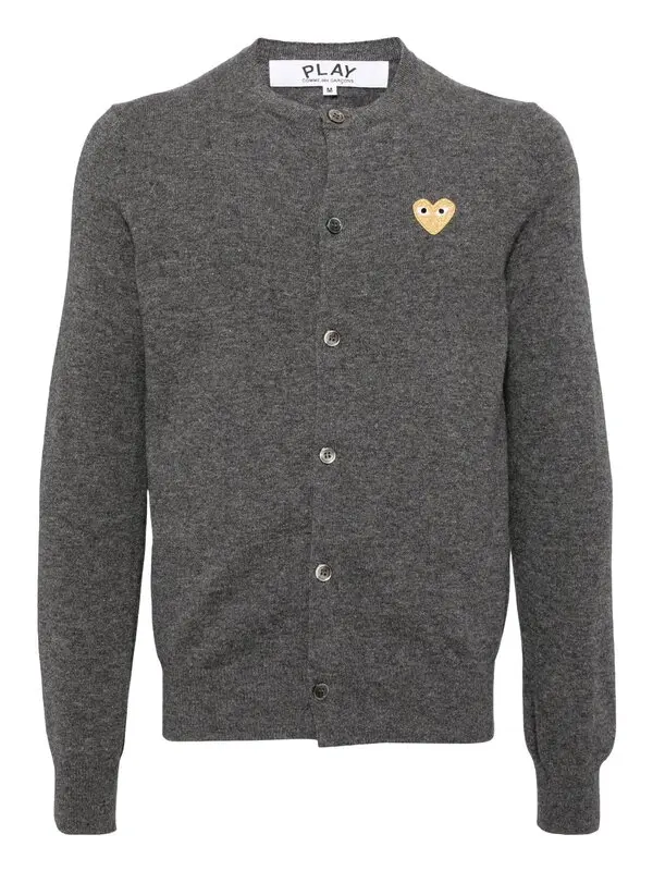 Play Comme Des Garcon Logo Patch Knitted Cardigan - Medium Gray
