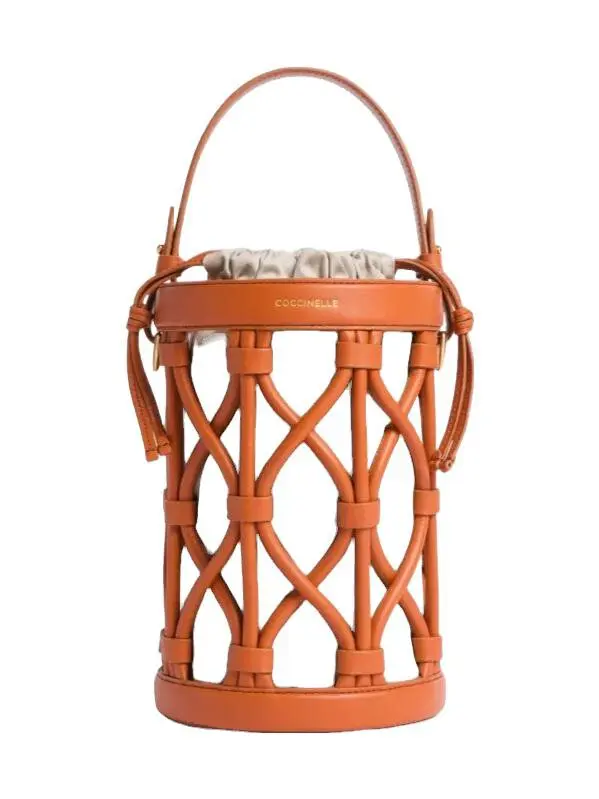 COCCINELLE Woven Bucket Bag With Drawstring Pouch - Brown
