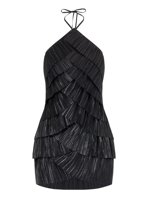 Cult Gaia Marsla Pleated Halter Neck Mini Dress - Black