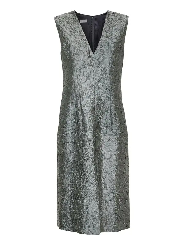 Dries Van Noten V-neck Crinkle Effect Dress - Gray