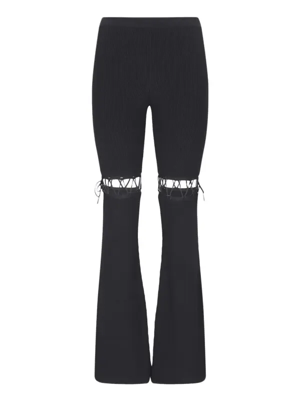 NENSI DOJAKA Mid-rise Lace-up Ribbed Flare Trousers - Black