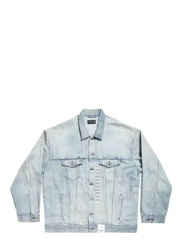 Balenciaga Distressed Denim Jacket With Carved Elastic Buttons - Blue