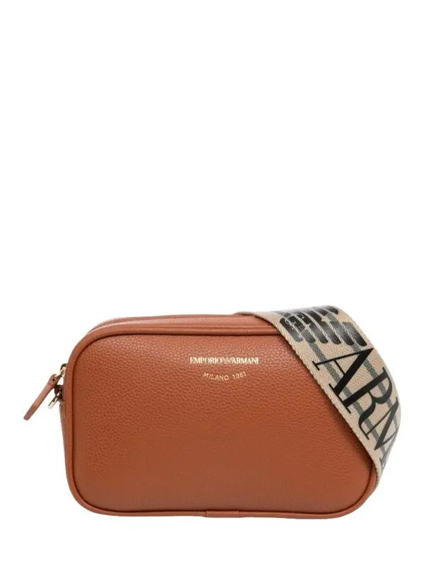 Emporio Armani Logo Detailed Zip-up Crossbody Bag - Brown
