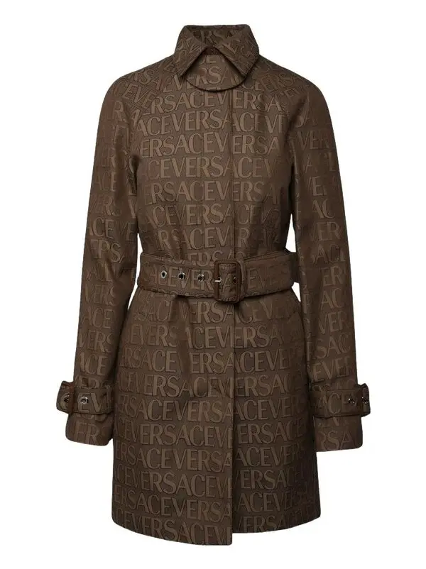 Versace Long-sleeved Belted Coat - Brown