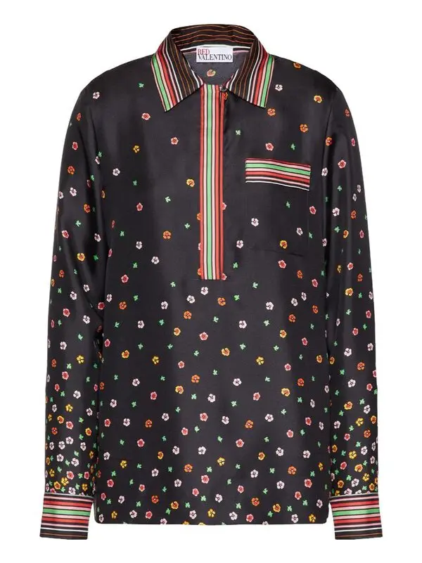 Red Valentino Floral Print Silk Shirt - Black